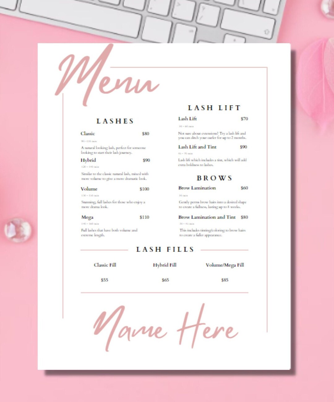 Lash Extension/brow Pricing Menu, Editable and Printable Digital - Etsy