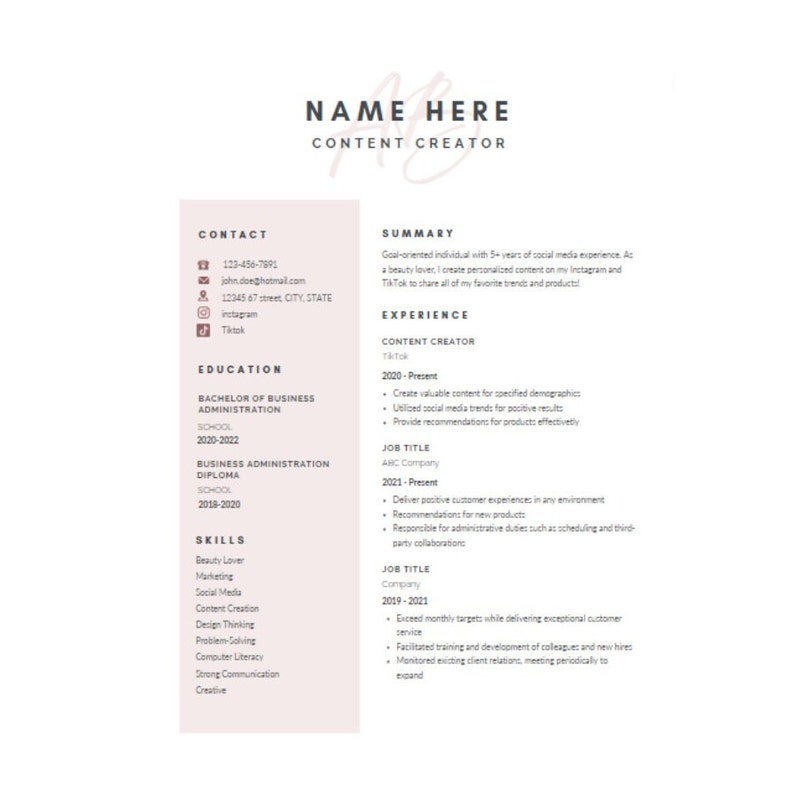 Content Creator Resume Editable and Printable - Etsy