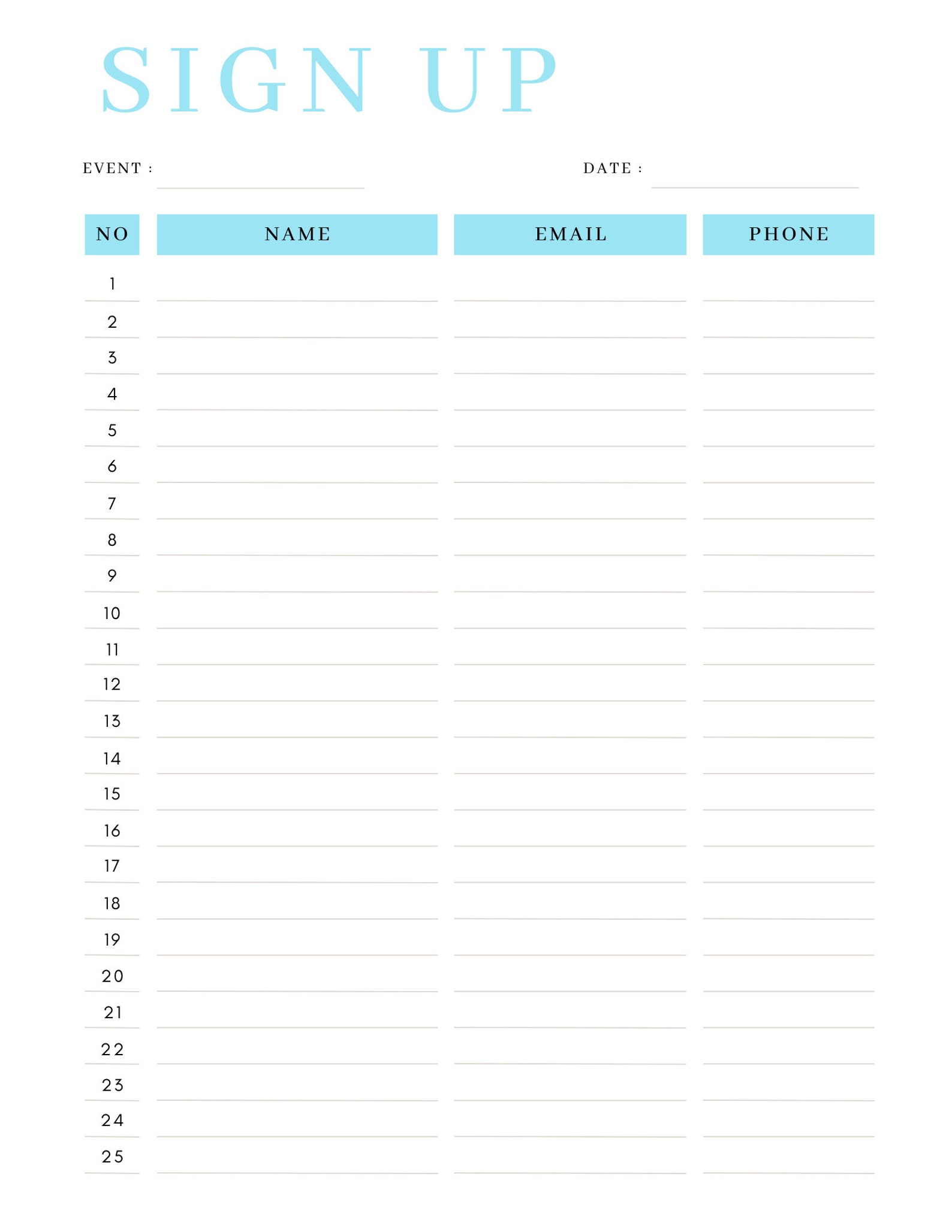 Sign up Sheet Form, Editable and Printable Digital - Etsy