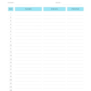 Sign up Sheet Form, Editable and Printable Digital - Etsy