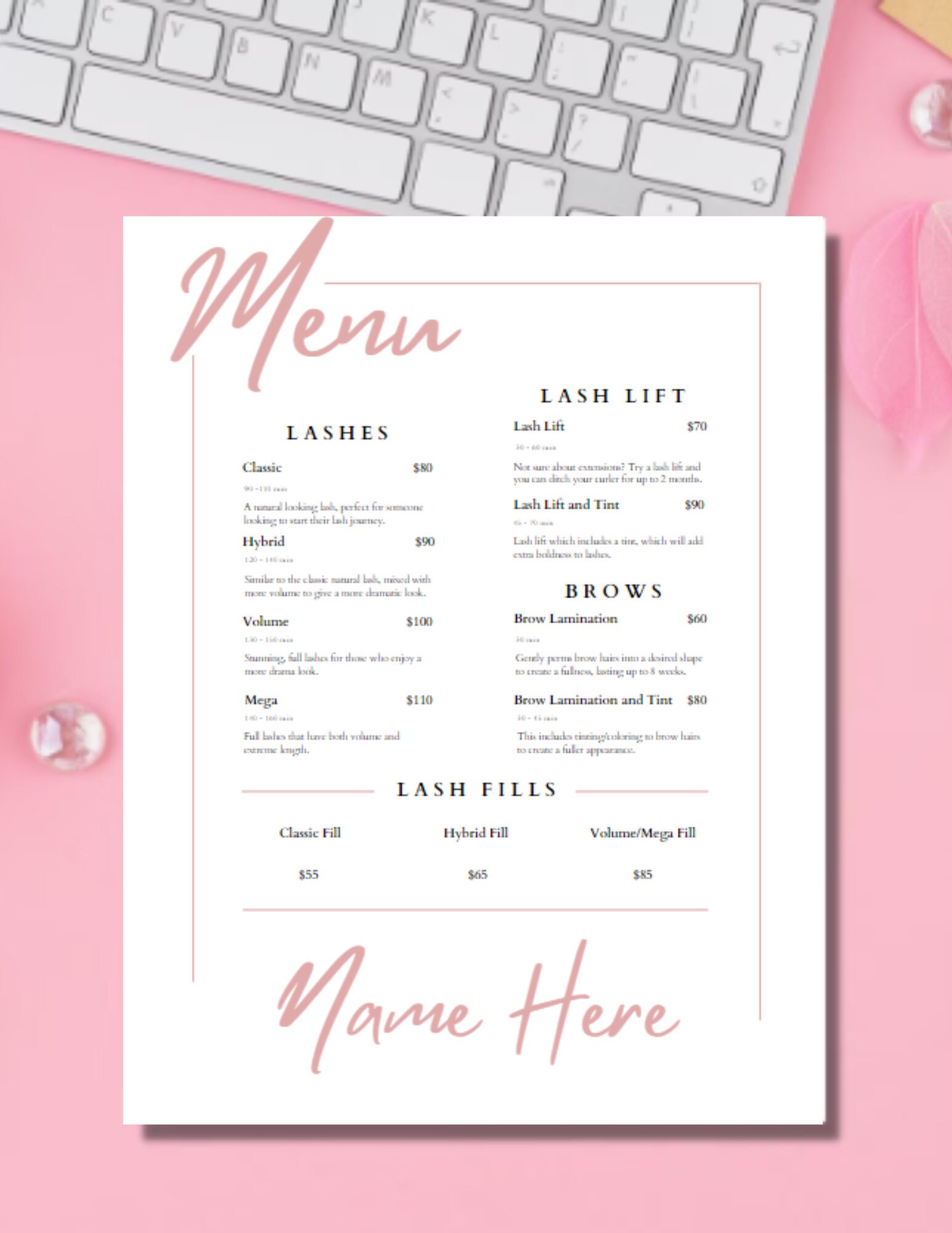 Lash Extension/brow Pricing Menu, Editable and Printable Digital - Etsy