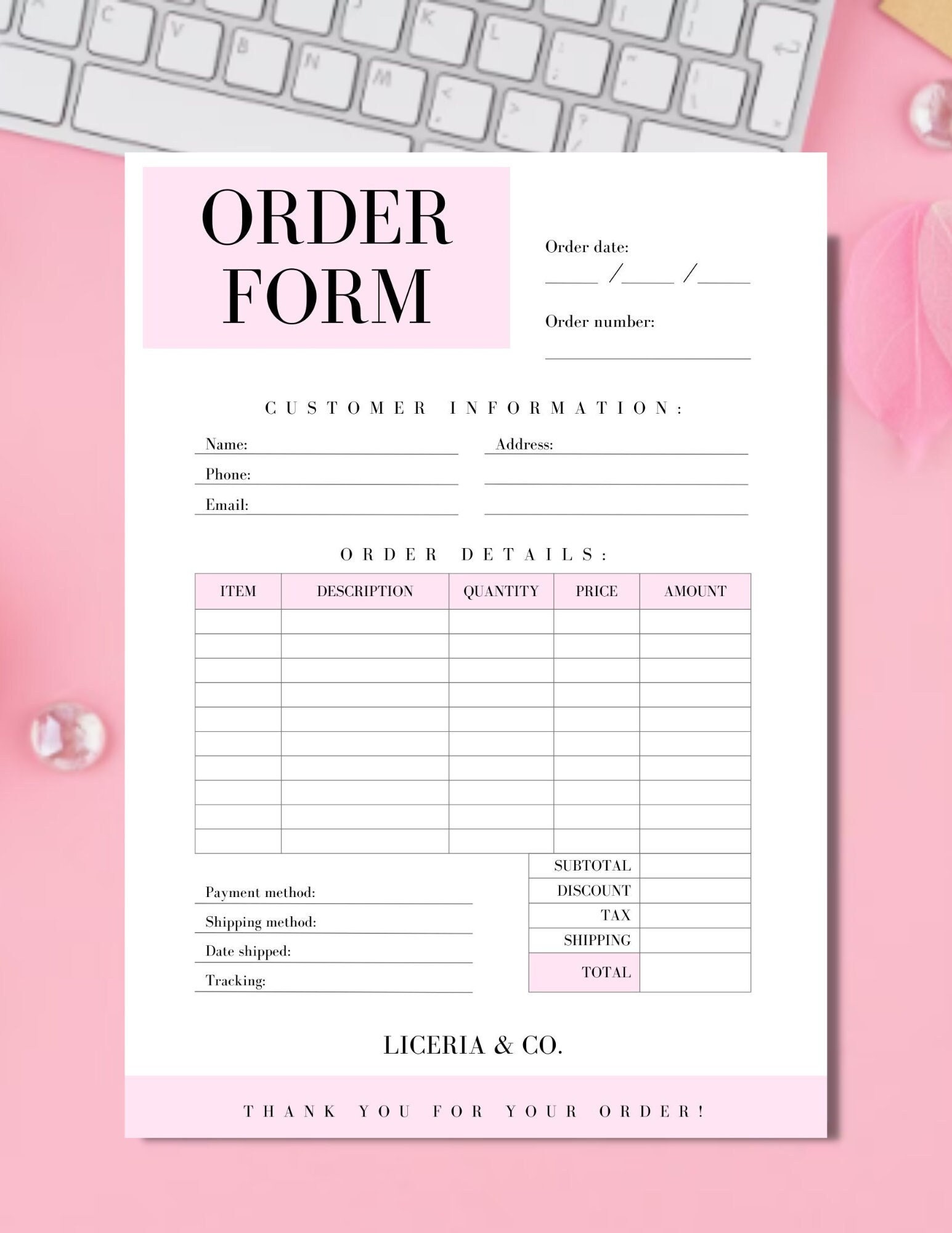 Order Form Template for Small Businesses, Editable and Printable ...
