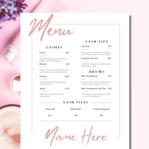 Lash Extension/brow Pricing Menu, Editable and Printable Digital - Etsy