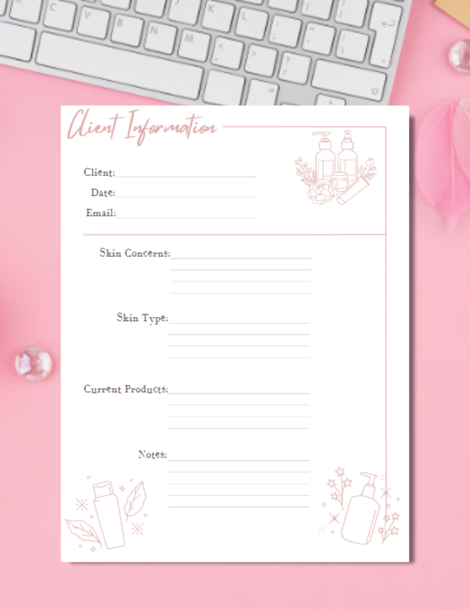 Skin Analysis Form for Estheticians. Document Skin Type, Skin ...