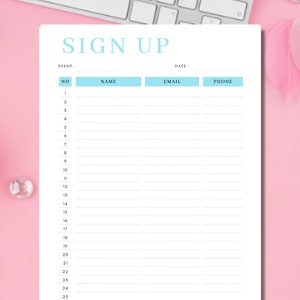 Sign up Sheet Form, Editable and Printable Digital - Etsy