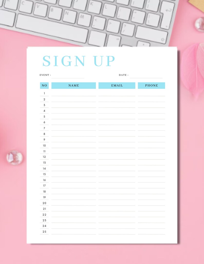 Sign up Sheet Form, Editable and Printable Digital - Etsy