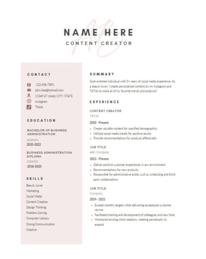 Content Creator Resume, Editable and Printable Digtial - Etsy