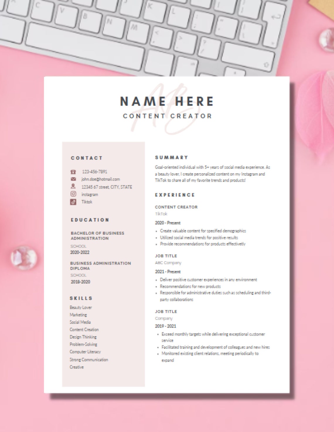 Content Creator Resume Editable and Printable - Etsy