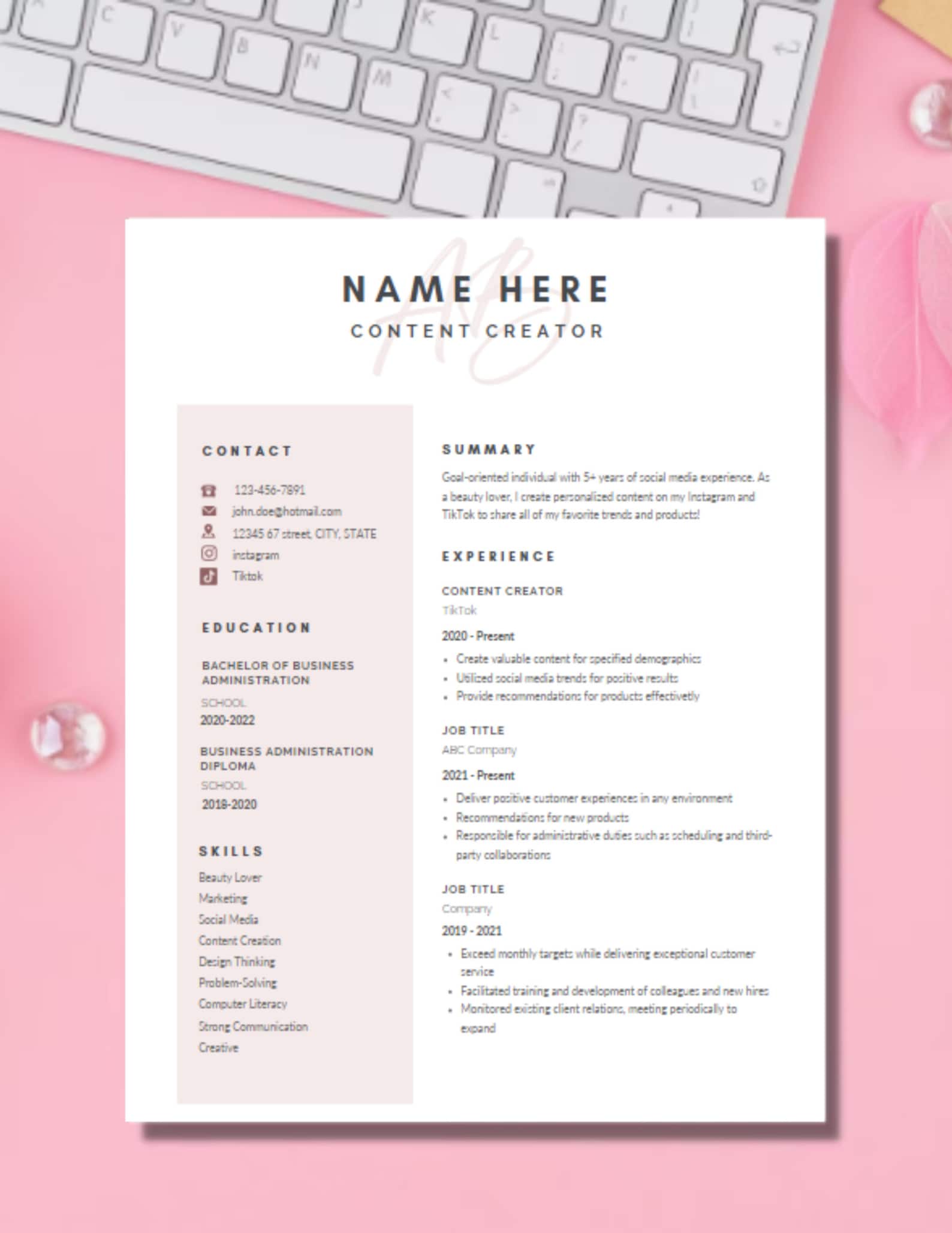 Content Creator Resume Editable and Printable - Etsy