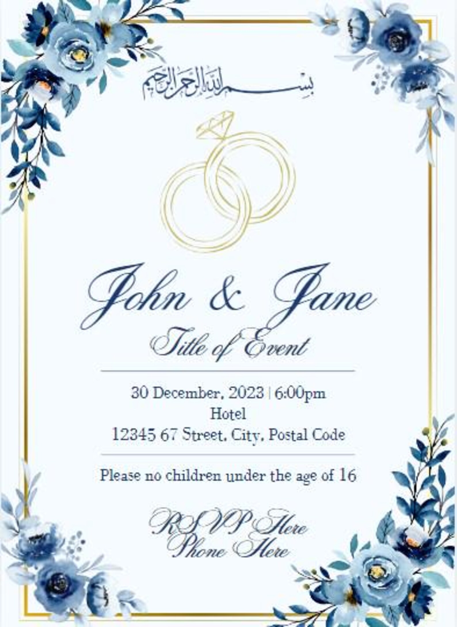 Editable Wedding/engagement Card Canva Gold Detail With Arabic Cursive ...