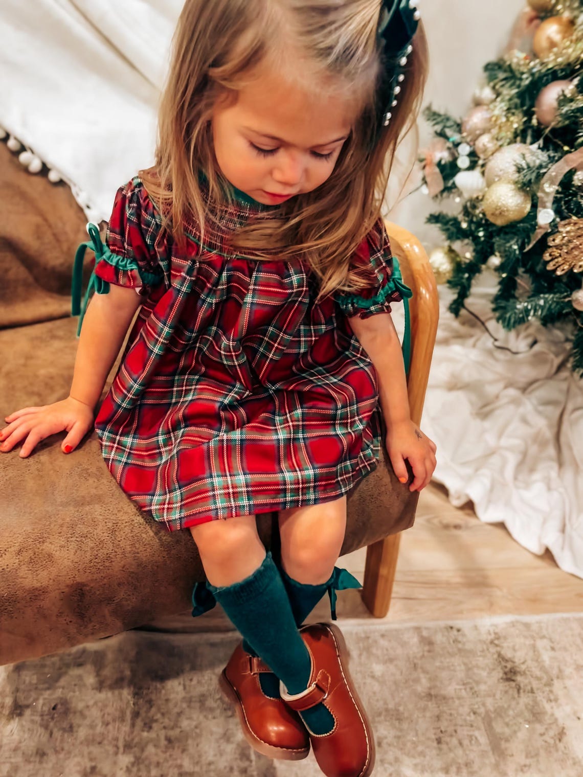 Classic Christmas Cutie Tartan Plaid Diaper Set Toddler Smocked Outfit ...