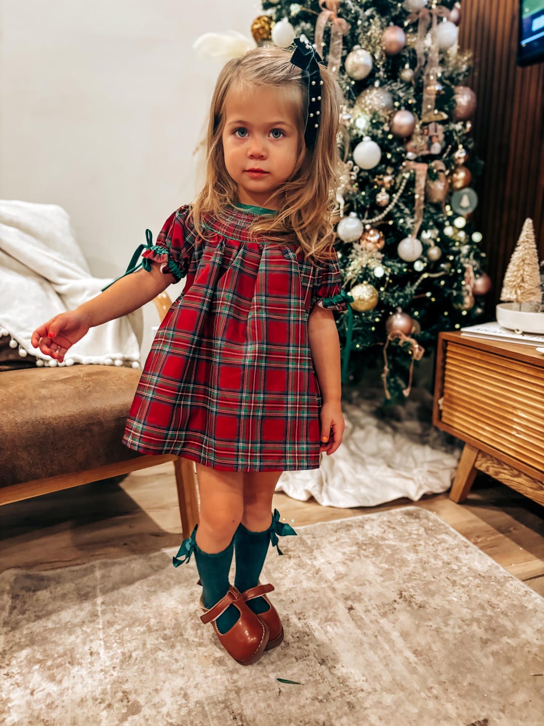 Classic Christmas Cutie Tartan Plaid Diaper Set Toddler Smocked Outfit ...