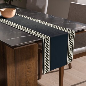 Viking Table Runner, Cotton or Polyester, Nordic Design, Blue White ...