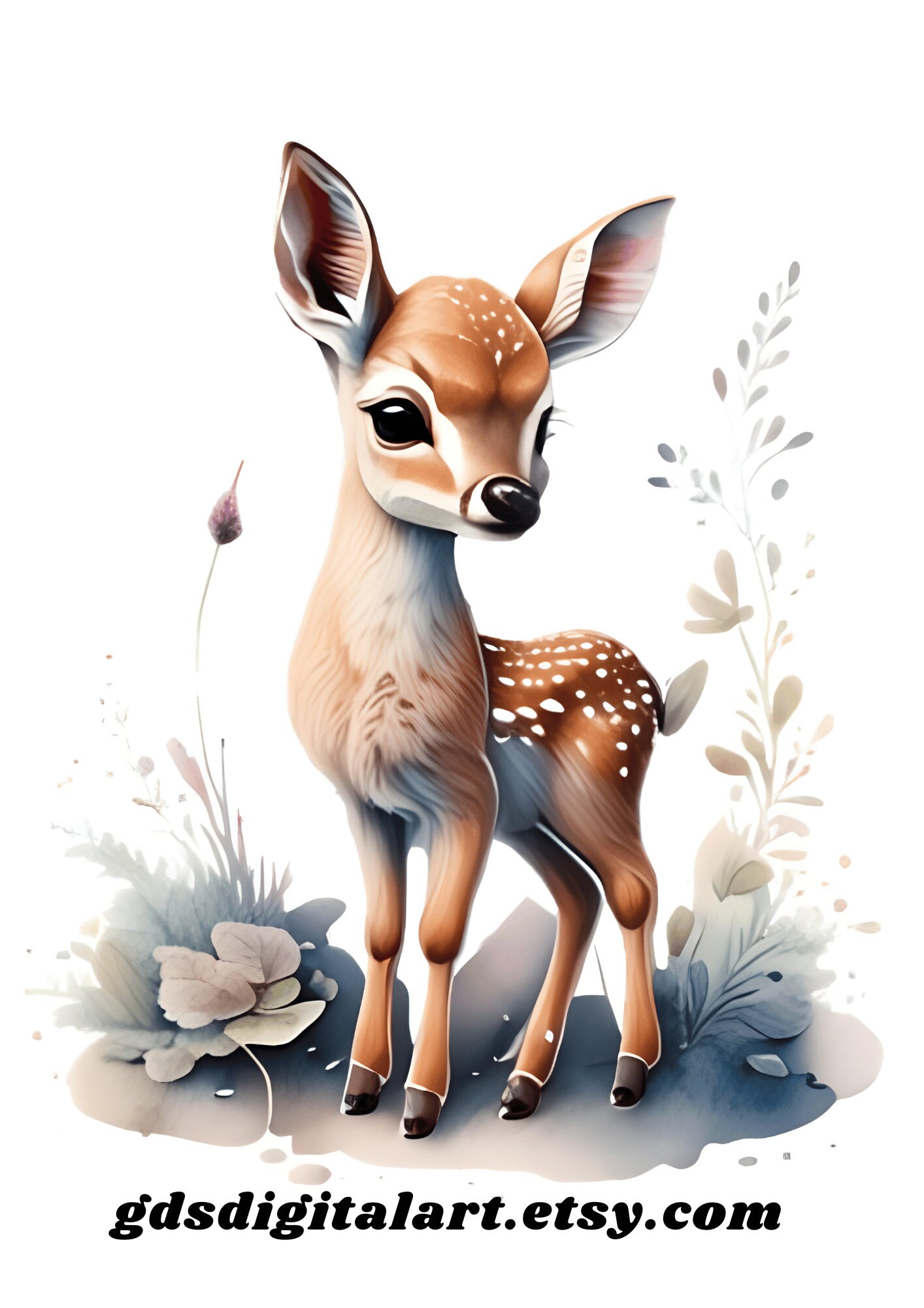 Enchanting Watercolor Baby Deer Clip Art 24 High Quality Jpgs and Png ...