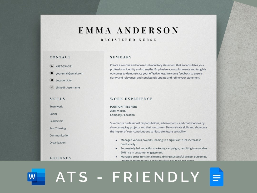 ATS Friendly Nurse Resume Template Google Docs, ATS Friendly Resume ...