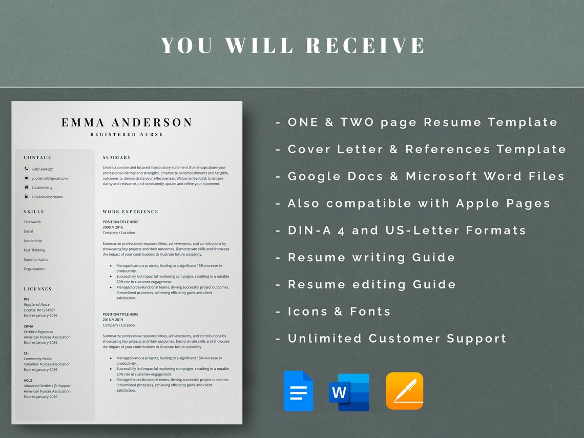ATS Friendly Nurse Resume Template Google Docs, ATS Friendly Resume ...