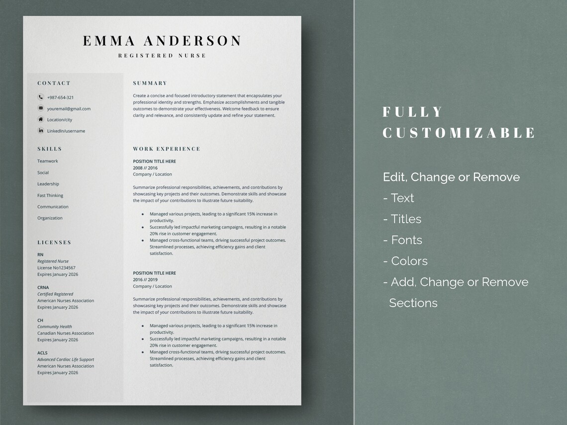 ATS Friendly Nurse Resume Template Google Docs, ATS Friendly Resume ...