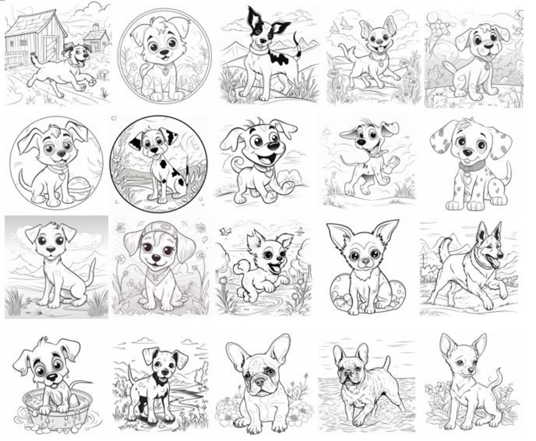 20 Printable Coloring Pages of Various Dogs - Etsy