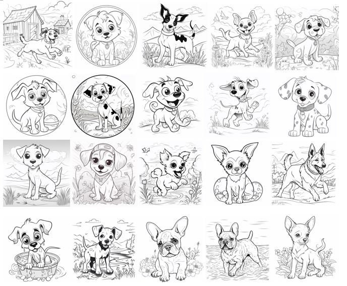 20 Printable Coloring Pages of Various Dogs - Etsy