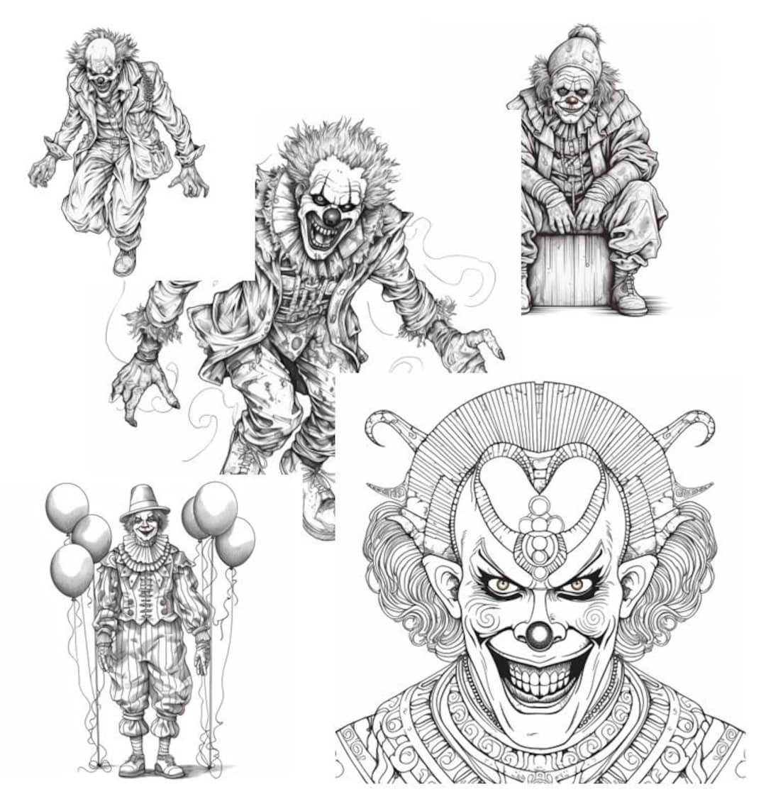 20 Printable Creepy Clown Coloring Pages - Etsy