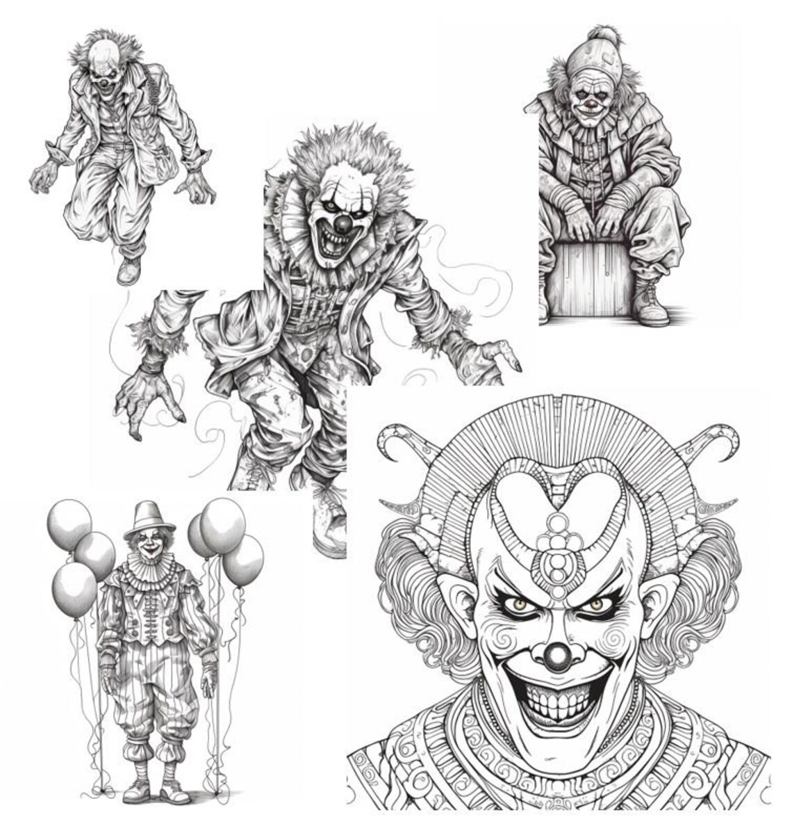 20 Printable Creepy Clown Coloring Pages - Etsy