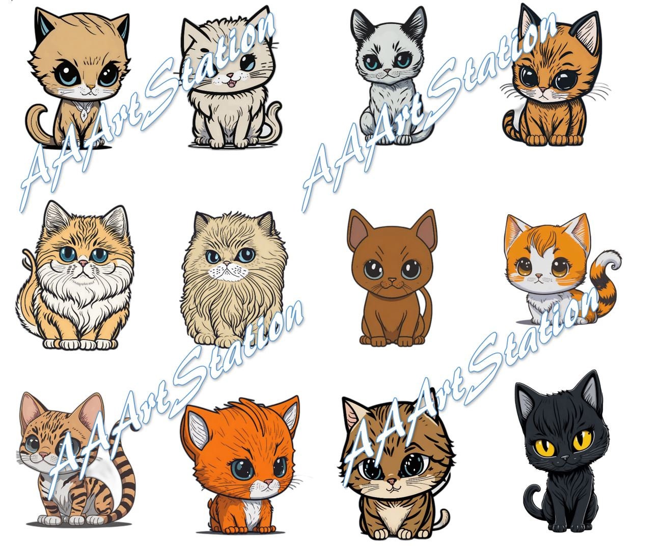12 Chibi Cats in PNG Format - Etsy