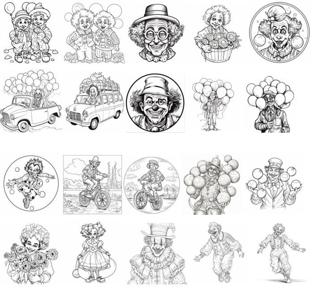 20 Printable Coloring Pages of Various Clowns - Etsy