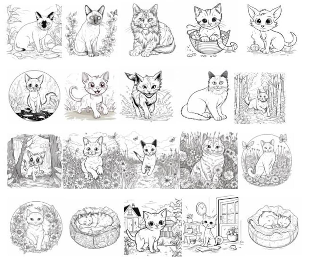 20 Printable Coloring Pages of Various Cats - Etsy
