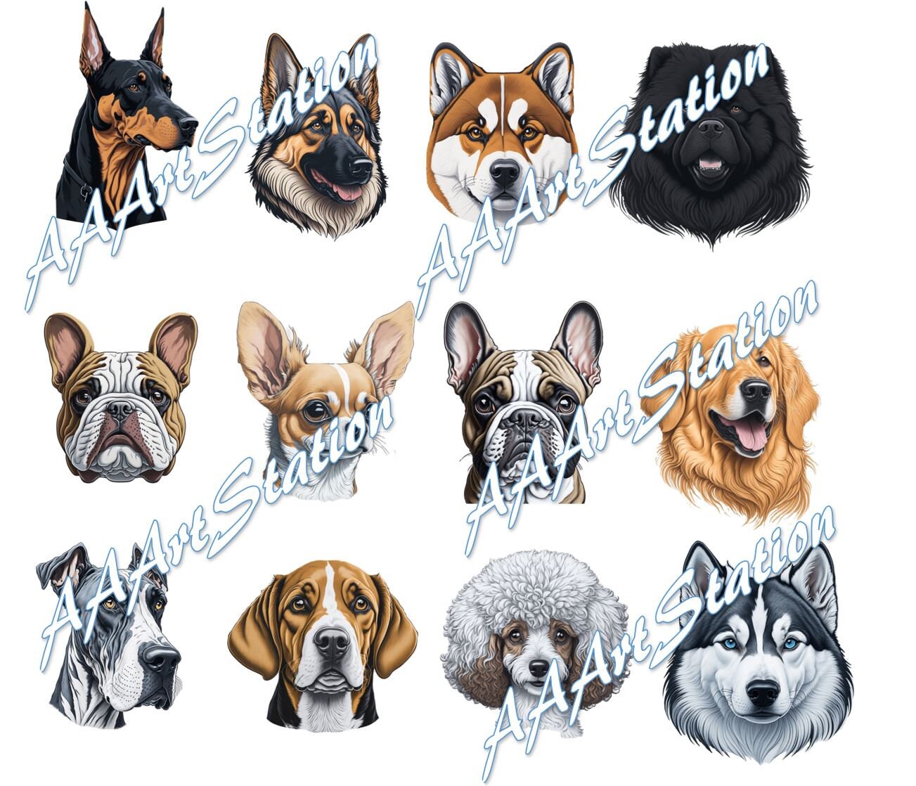 12 Dog Head Shots in PNG Format - Etsy