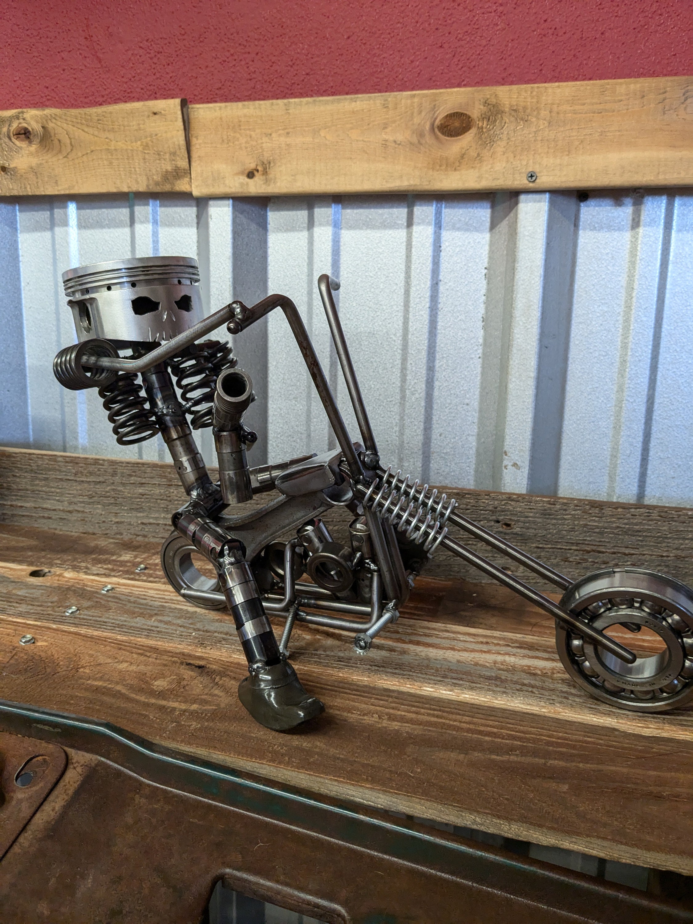 Scrap Metal Art Piston Head Soldier Riding a Motorcycle - Etsy