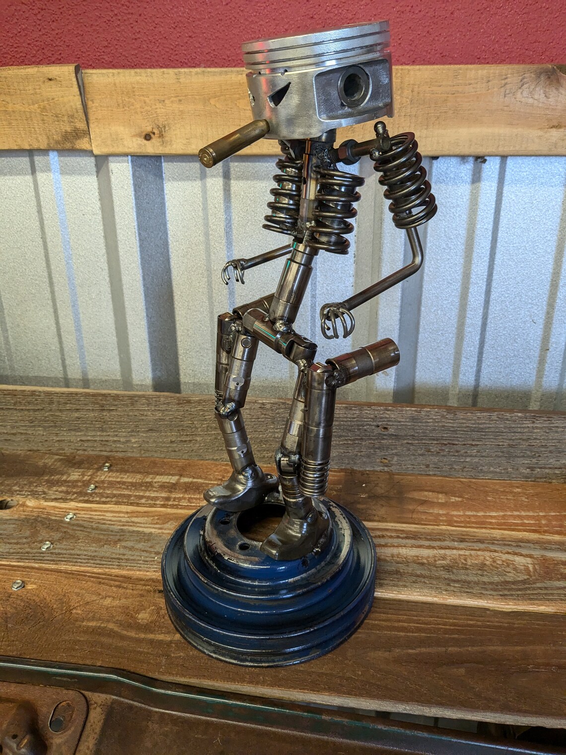 Scrap Metal Art Wicked Automotive Piston Head Soldier Sculpture - Etsy