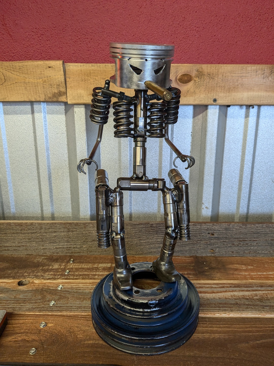 Scrap Metal Art Wicked Automotive Piston Head Soldier Sculpture - Etsy