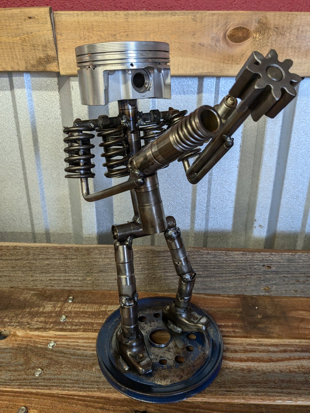 Scrap Metal Art Automotive Piston Head Soldier With Weapon. - Etsy