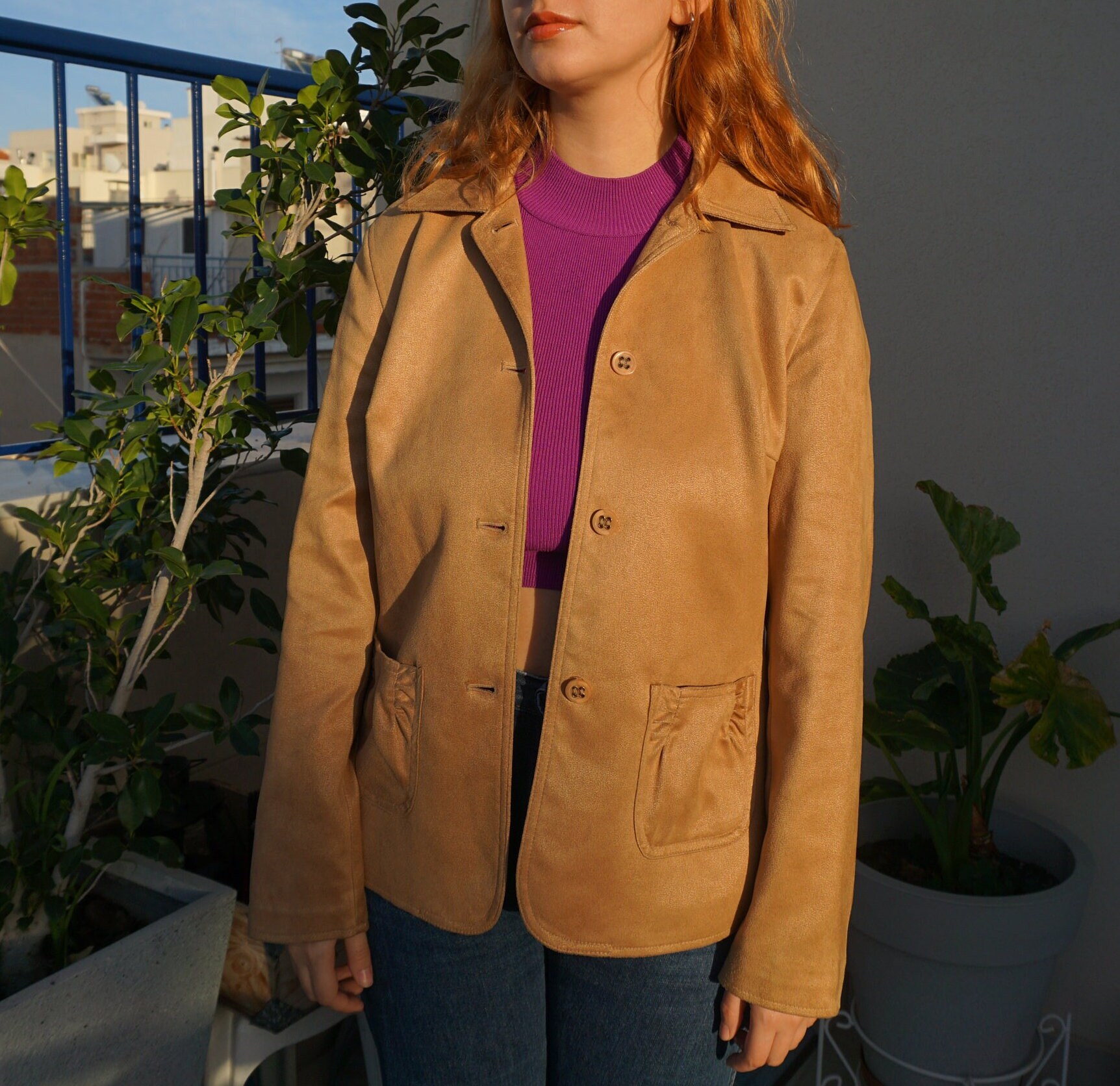 Vintage Marks and Spencer Y2k 2000s 00s Blazer Camel Brown Faux Suede ...