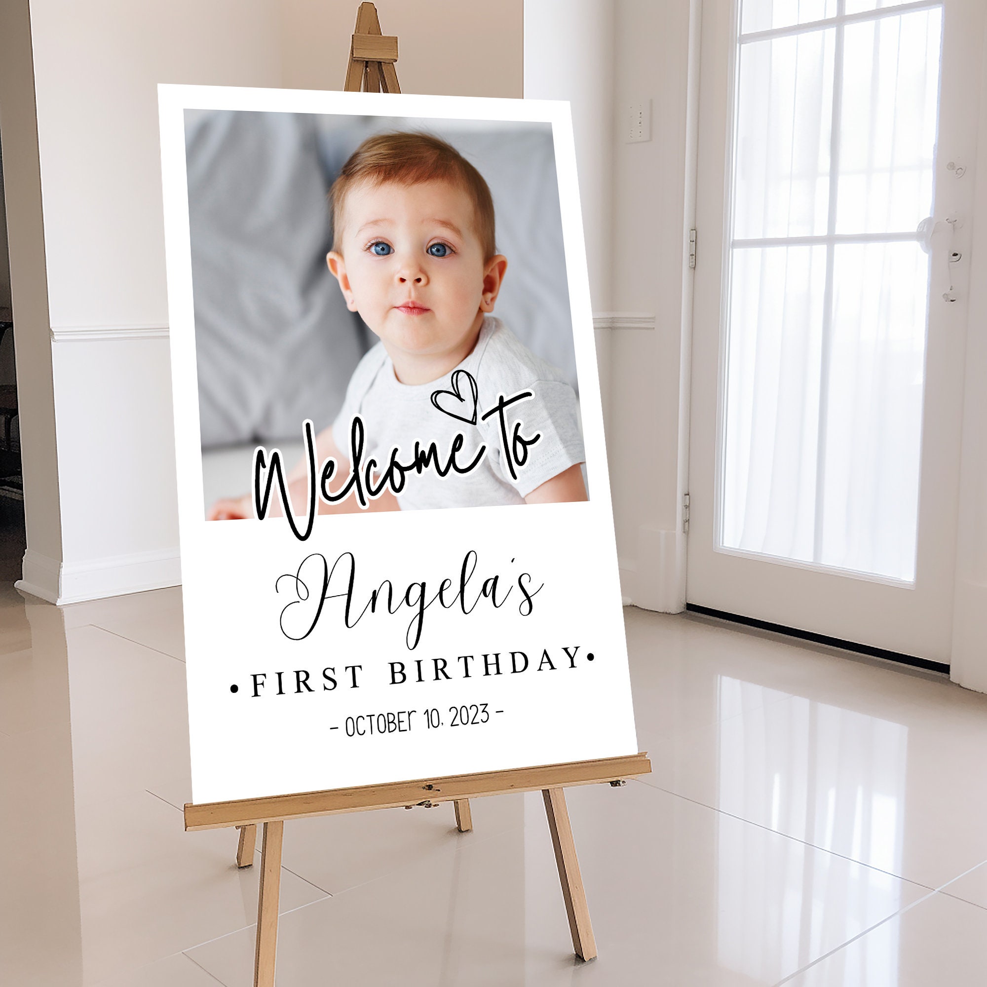 Photo Birthday Welcome Sign, Babys Party Sign, Birthday Invite Welcome ...