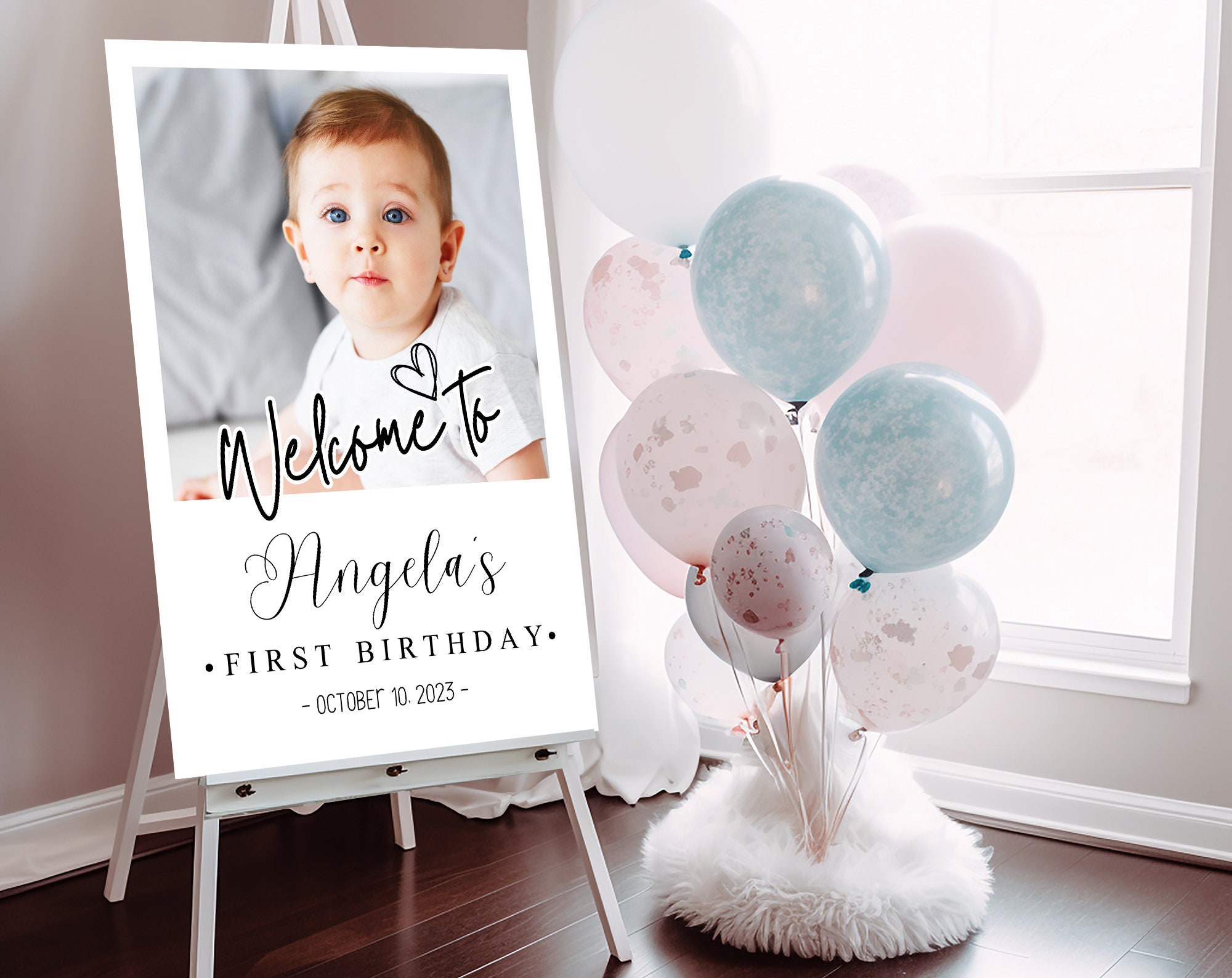 Photo Birthday Welcome Sign, Babys Party Sign, Birthday Invite Welcome ...