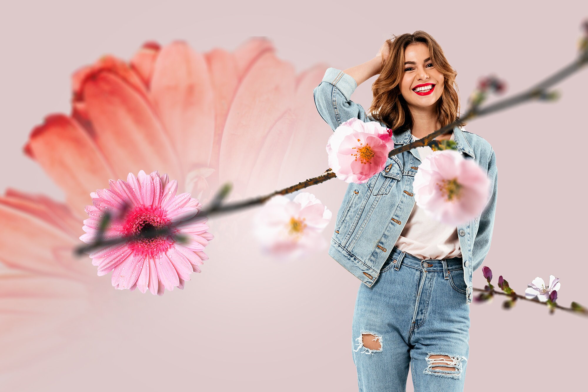 Psd Template for Photoshop Woman Flowers Overlays Spring Background ...