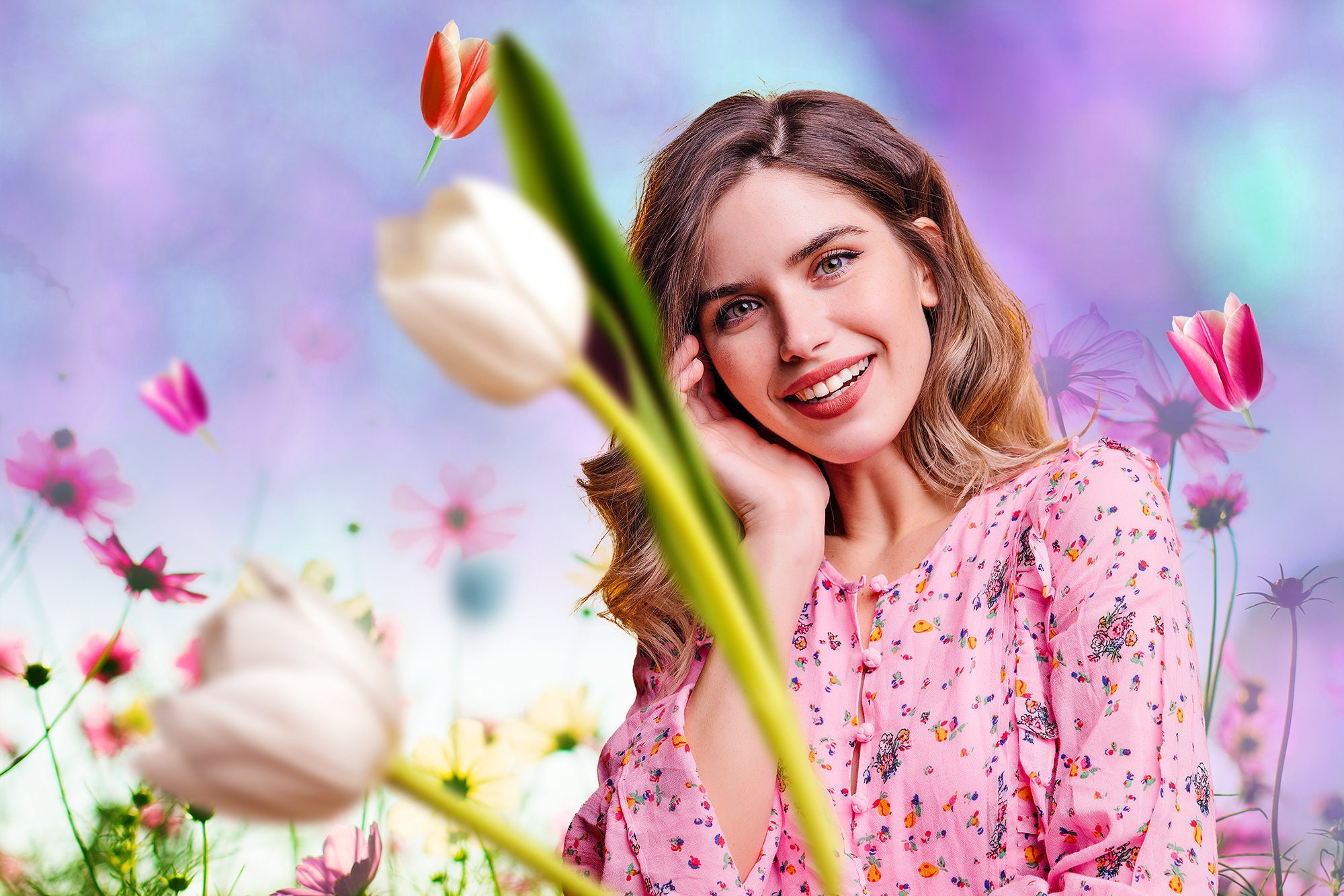 Psd Template for Photoshop Woman Flowers Overlays Spring Background ...