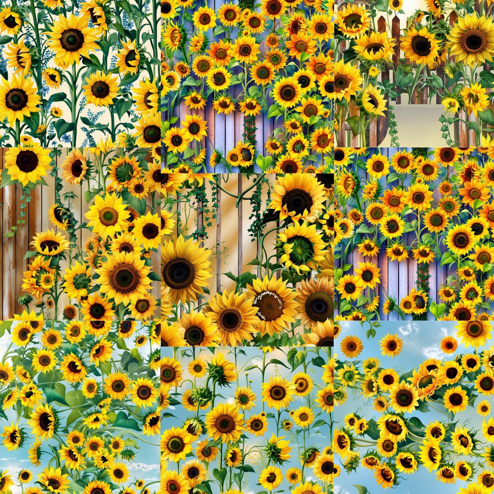 Digital Summer Flowers Pattern Collection, Kaleidoscopic Summer Flower ...