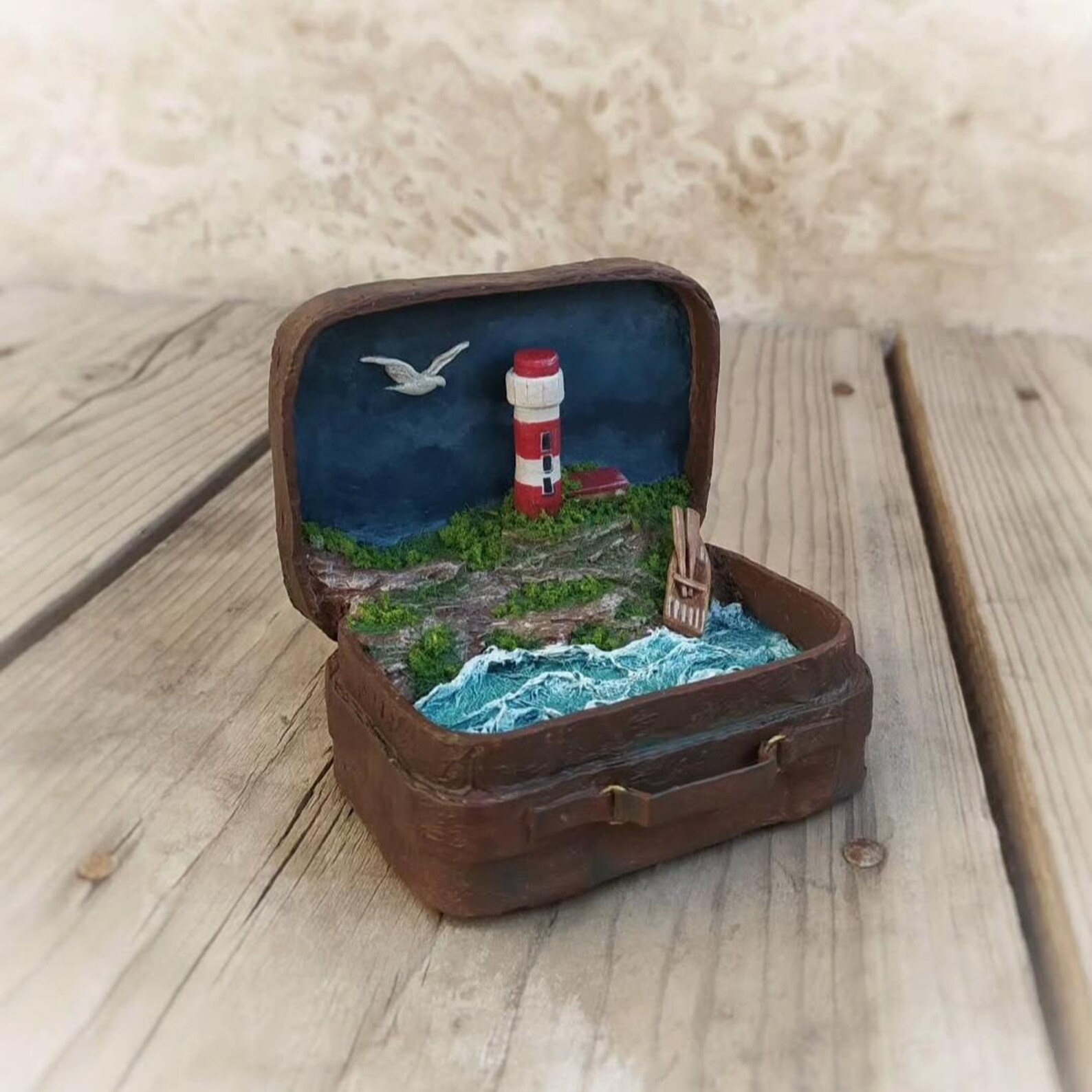 Lighthouse Coastal Diorama Miniature – Handmade Nautical Scene in a ...