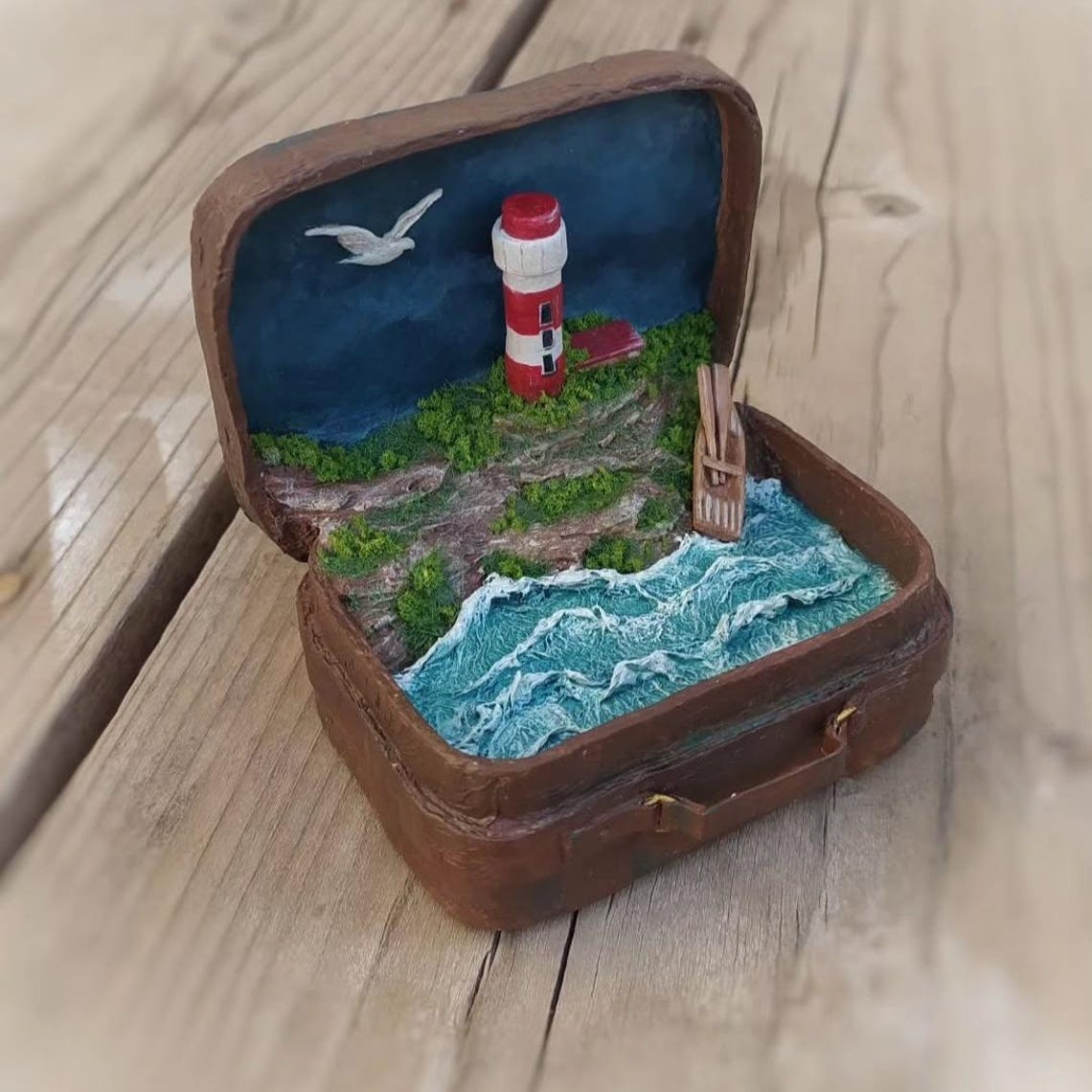 Lighthouse Coastal Diorama Miniature – Handmade Nautical Scene in a ...