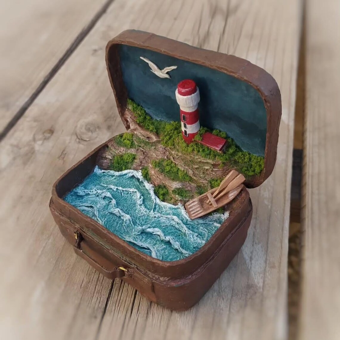 Lighthouse Coastal Diorama Miniature – Handmade Nautical Scene in a Suitcase - Etsy