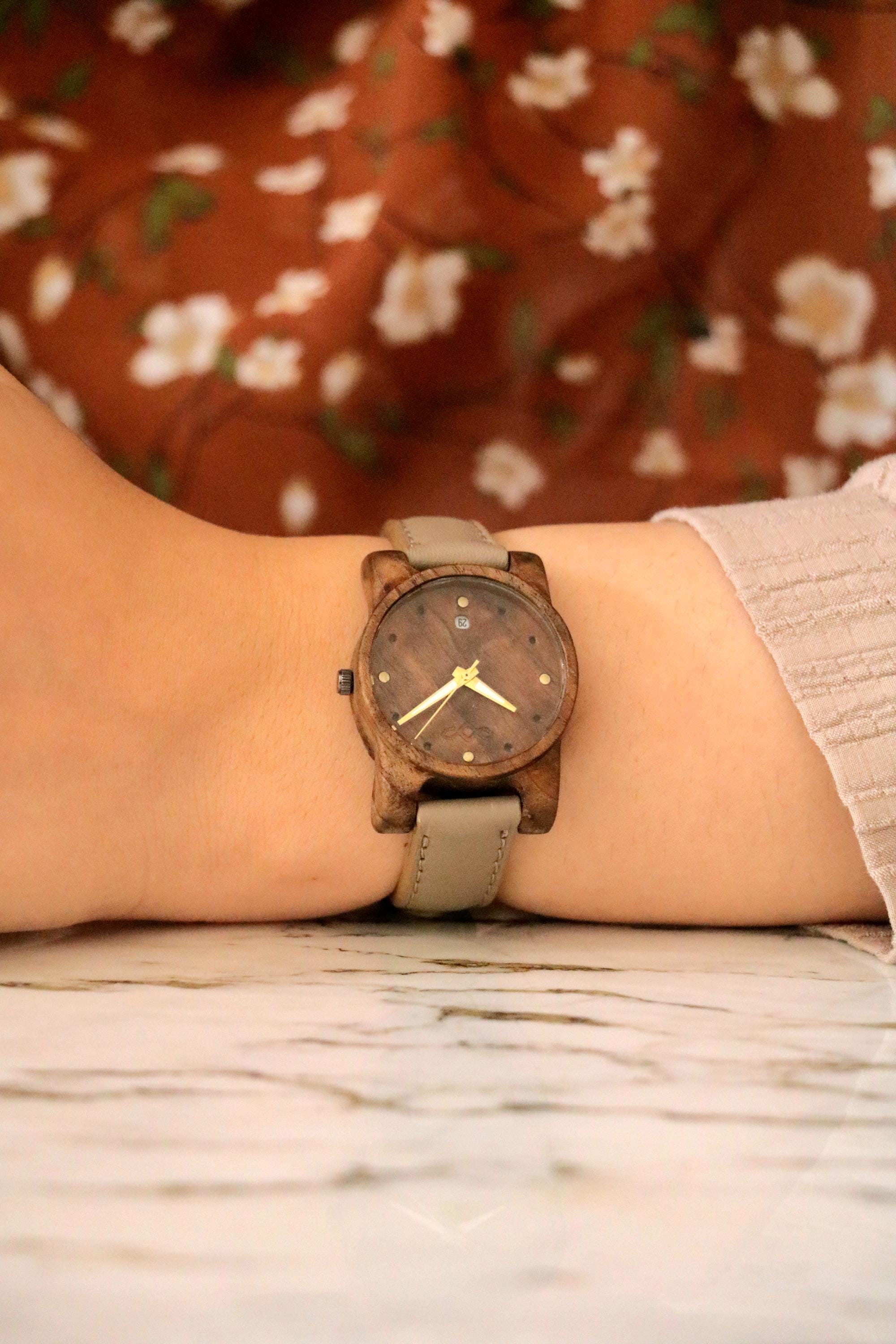 Handmade Walnut Wood Watch: Nescafé Leather Strap, Miyota Movement - Etsy