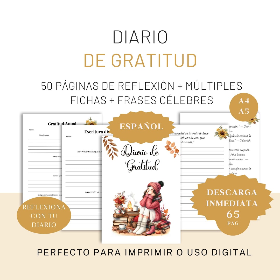Gratitude Journal in Spanish, Personal Wellness Journal, Motivation ...