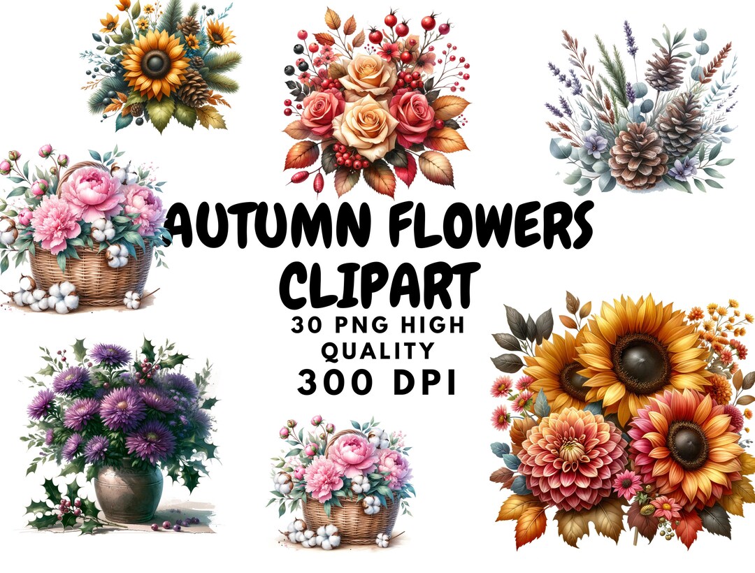 Autumn Flowers Clipart, Autumn Flowers Clipart PNG, Watercolor Clipart ...