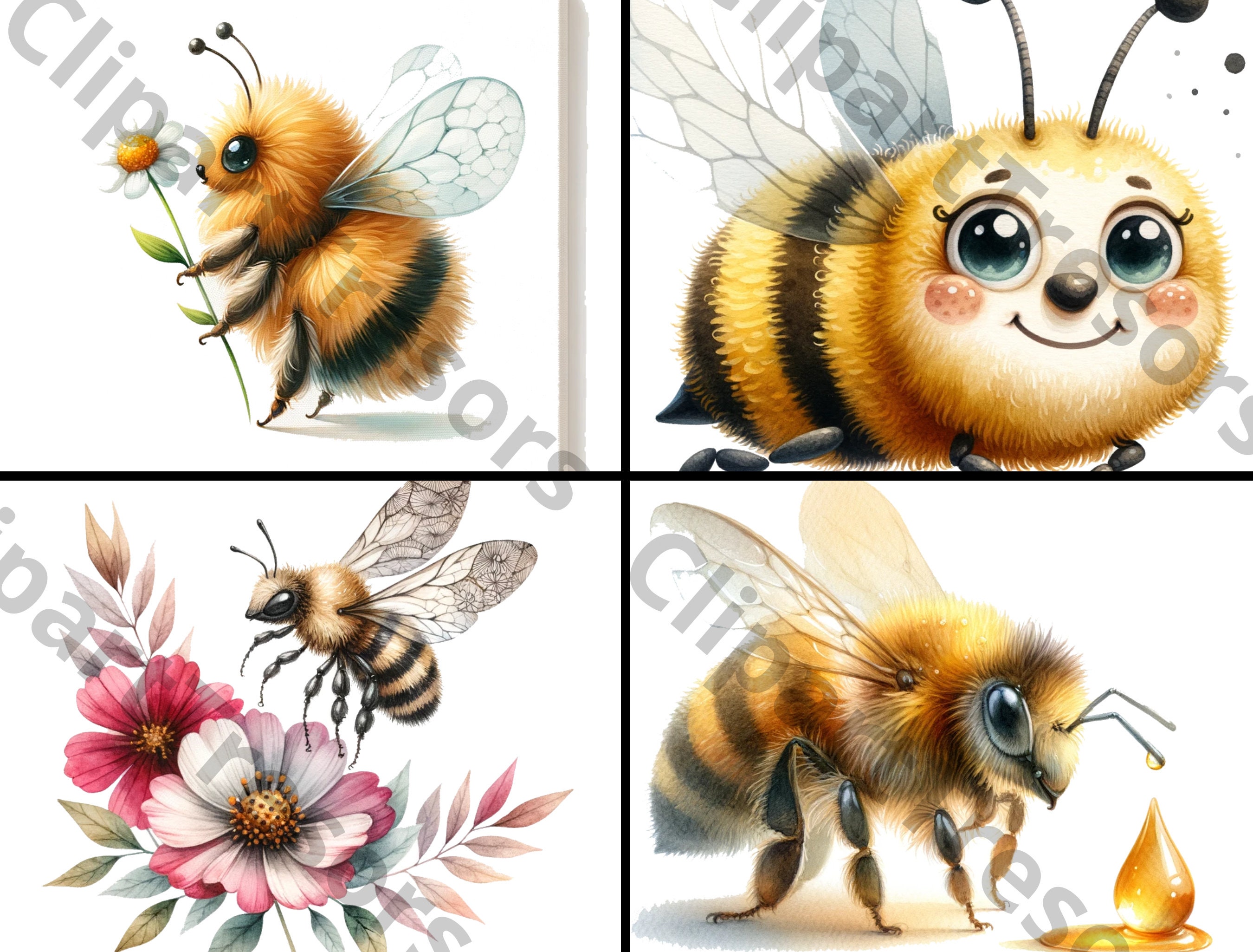 Cute Bee Watercolor Style Clipart, Cute Bee Clipart PNG, Watercolor ...