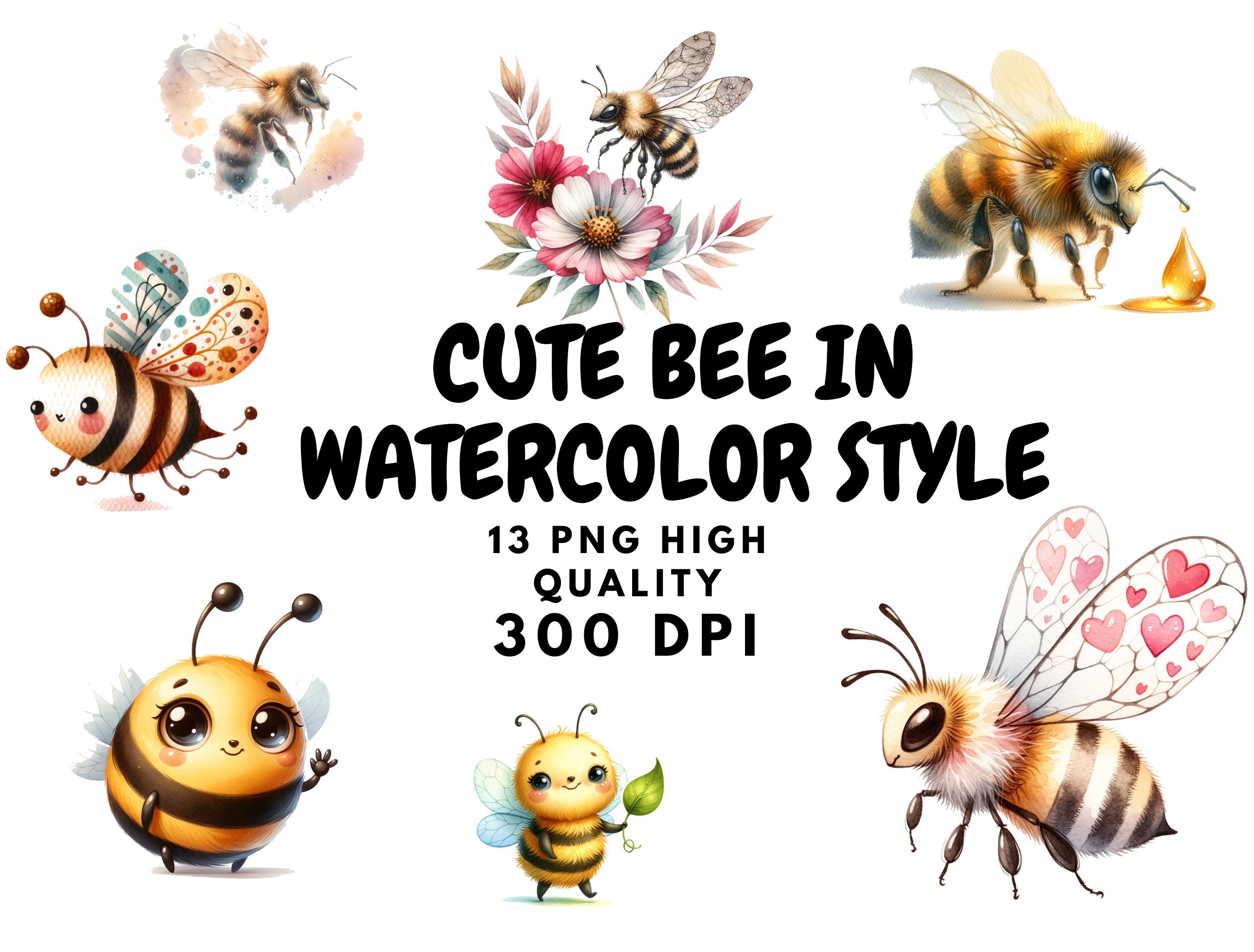 Cute Bee Watercolor Style Clipart, Cute Bee Clipart PNG, Watercolor ...
