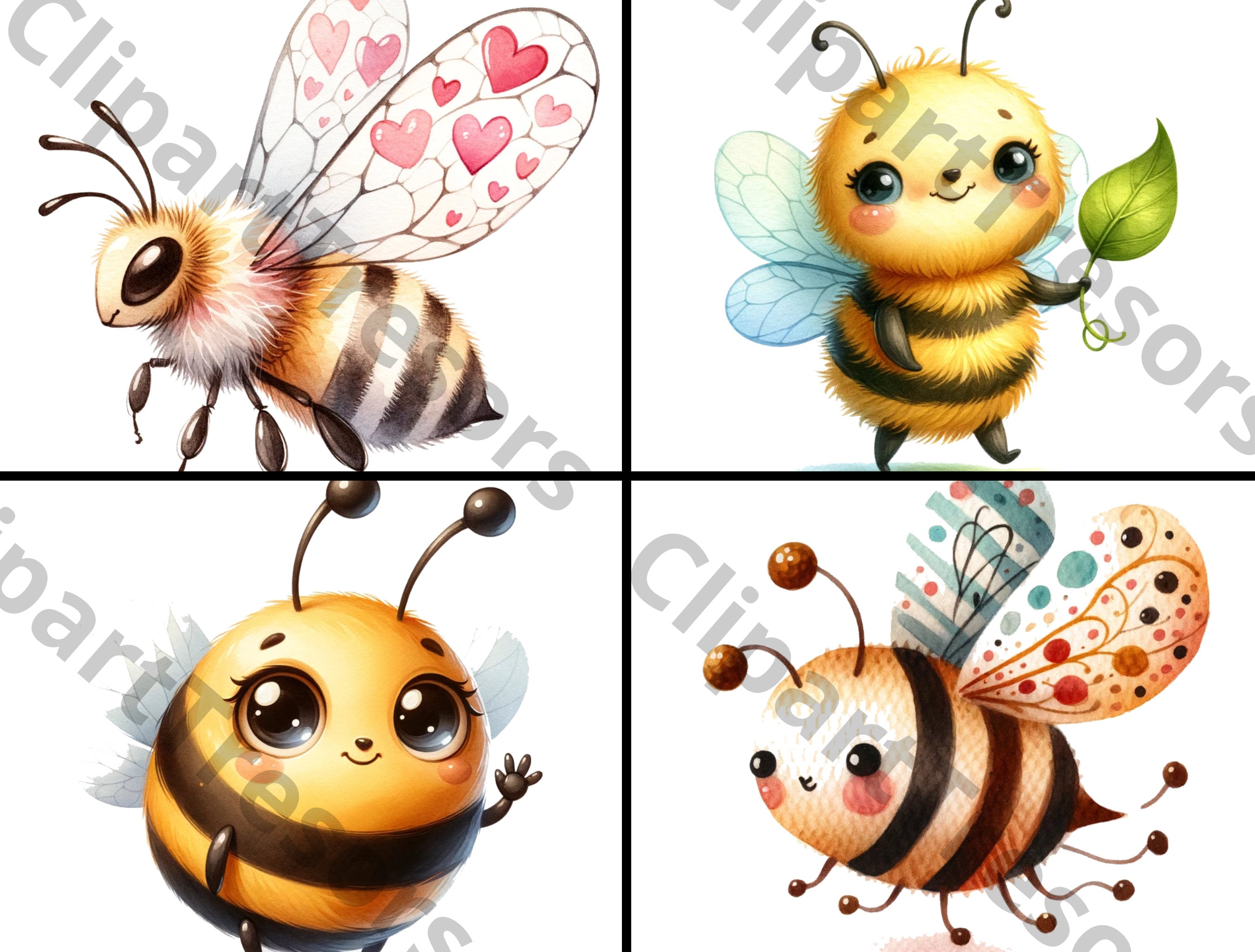 Cute Bee Watercolor Style Clipart, Cute Bee Clipart PNG, Watercolor ...