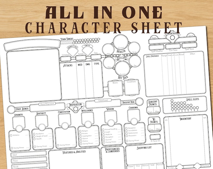 All in One Practical Dnd Editable Character Sheet With Bonus Character ...