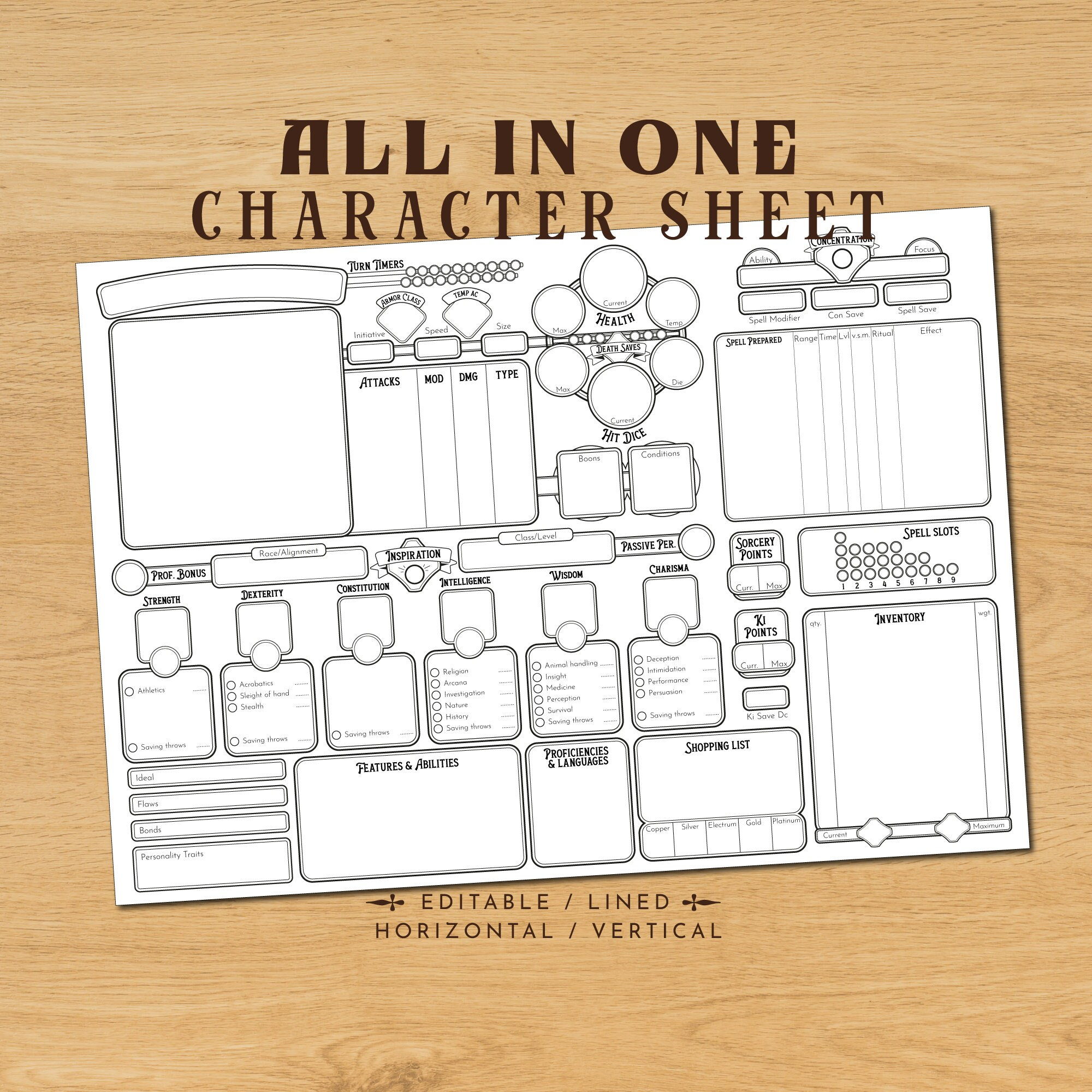All in One Practical Dnd Editable Character Sheet With Bonus Character ...